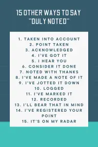 15 Other Ways to Say "Duly Noted" (+Examples)
